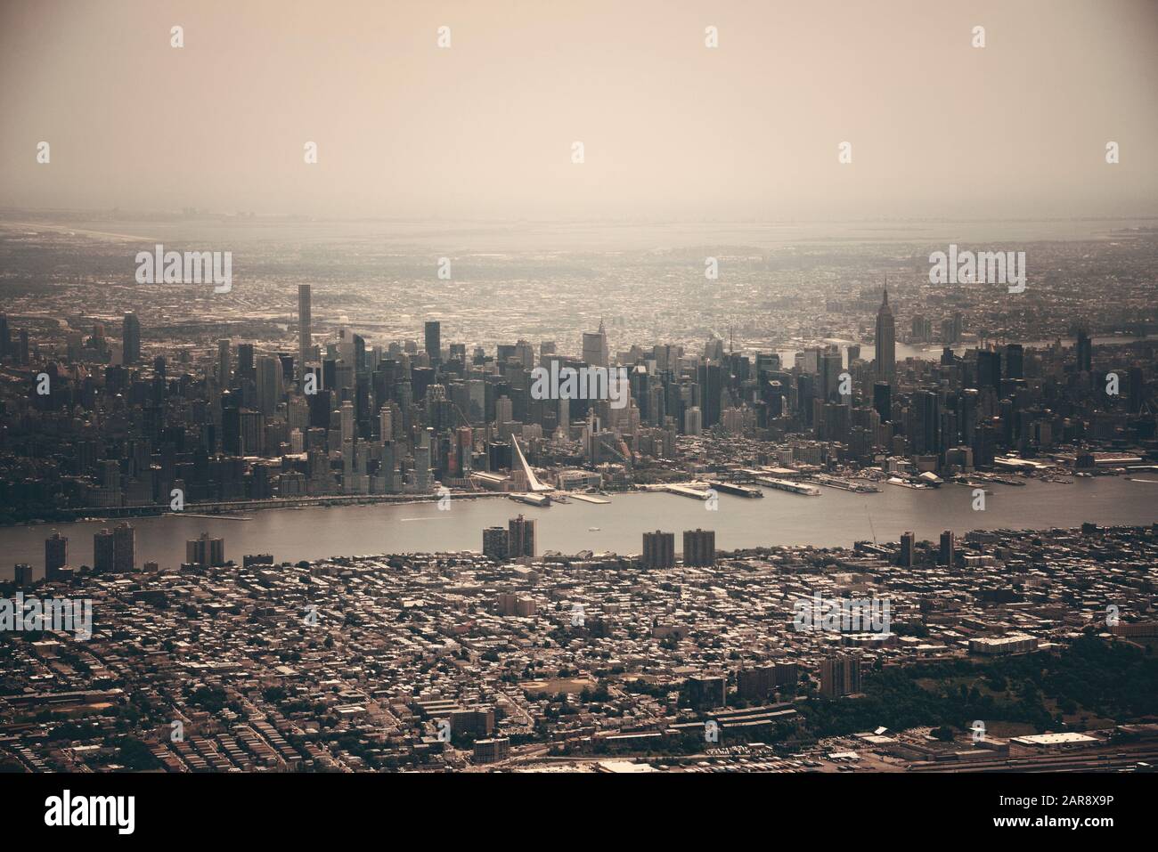 New York City midtown aerial view with Hudson River and New Jersey ...