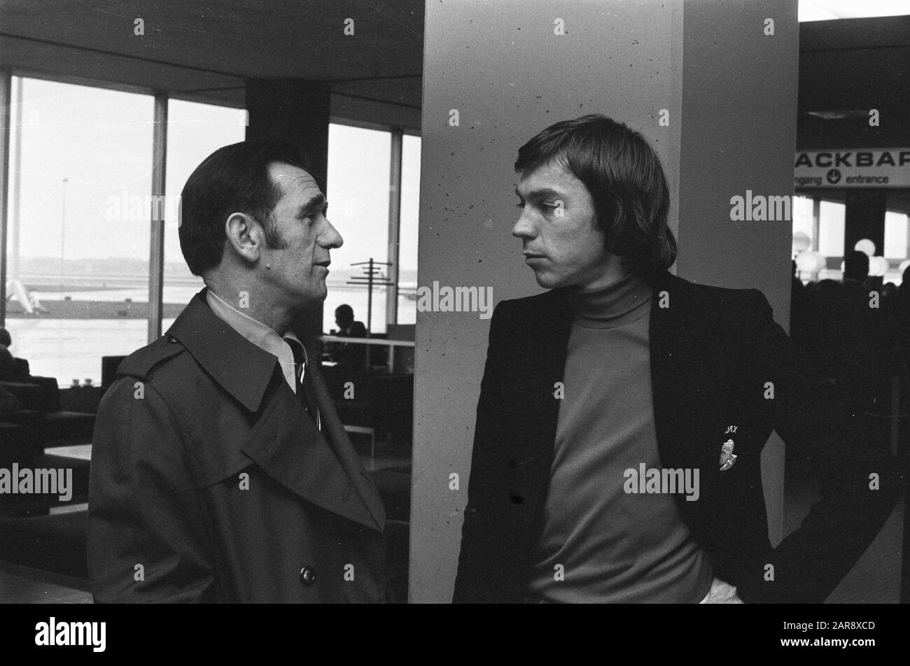 Ajax departs from Schiphol to Sofia Trainer George Knobel (l) and Jan ...