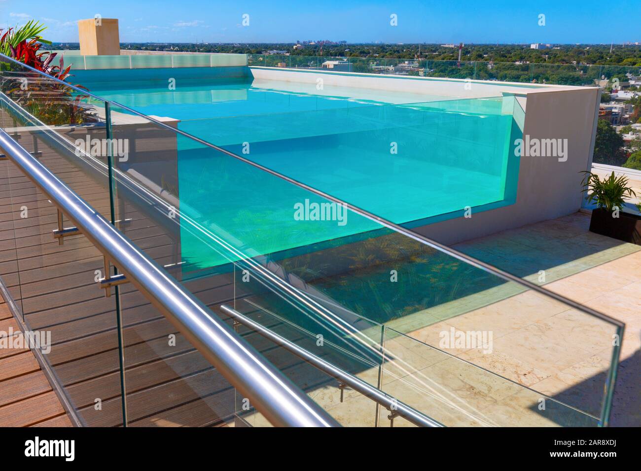 Merida, Mexico - 10 December, 2019: A swimming pool at the roof of the ...