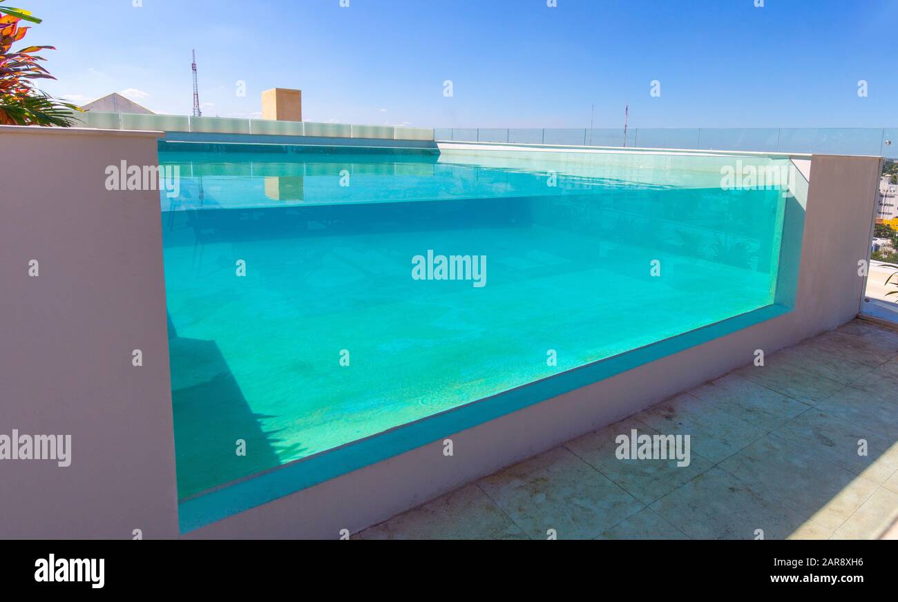 Merida, Mexico - 10 December, 2019: A swimming pool at the roof of the ...