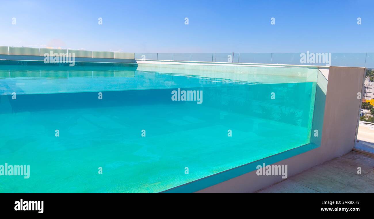 Merida, Mexico - 10 December, 2019: A swimming pool at the roof of the ...