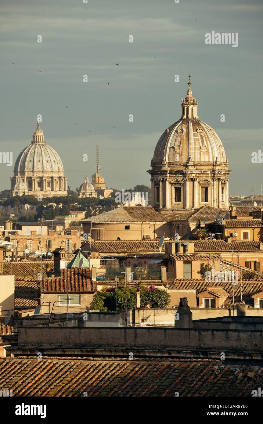 Rooftop view of Rome historical architecture and city skyline. Italy ...