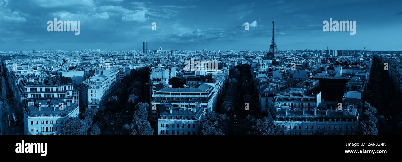 Paris rooftop view skyline and Eiffel Tower panorama in France Stock ...