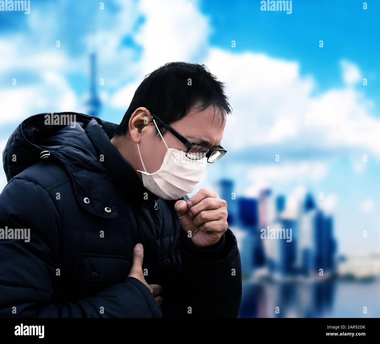 Asian man suffer from cough with face mask protection Stock Photo - Alamy