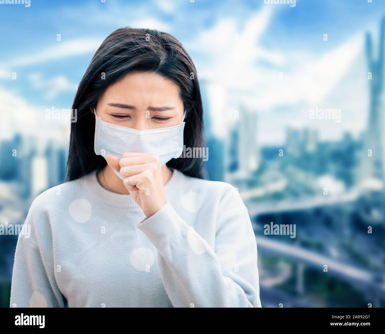 Asian woman suffer from cough with face mask protection Stock Photo - Alamy