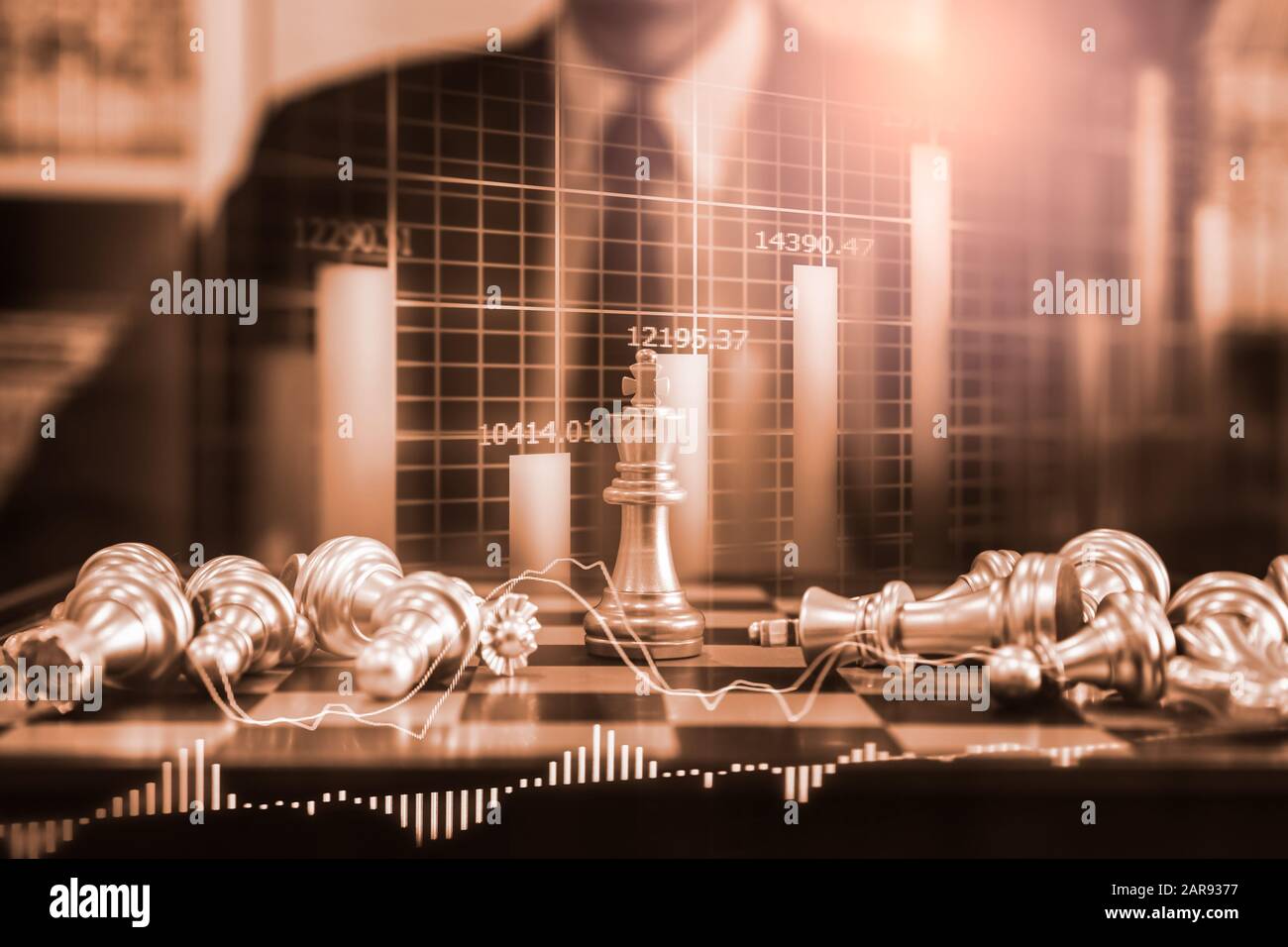 Chess game on chess board on stock market or forex trading graph chart ...