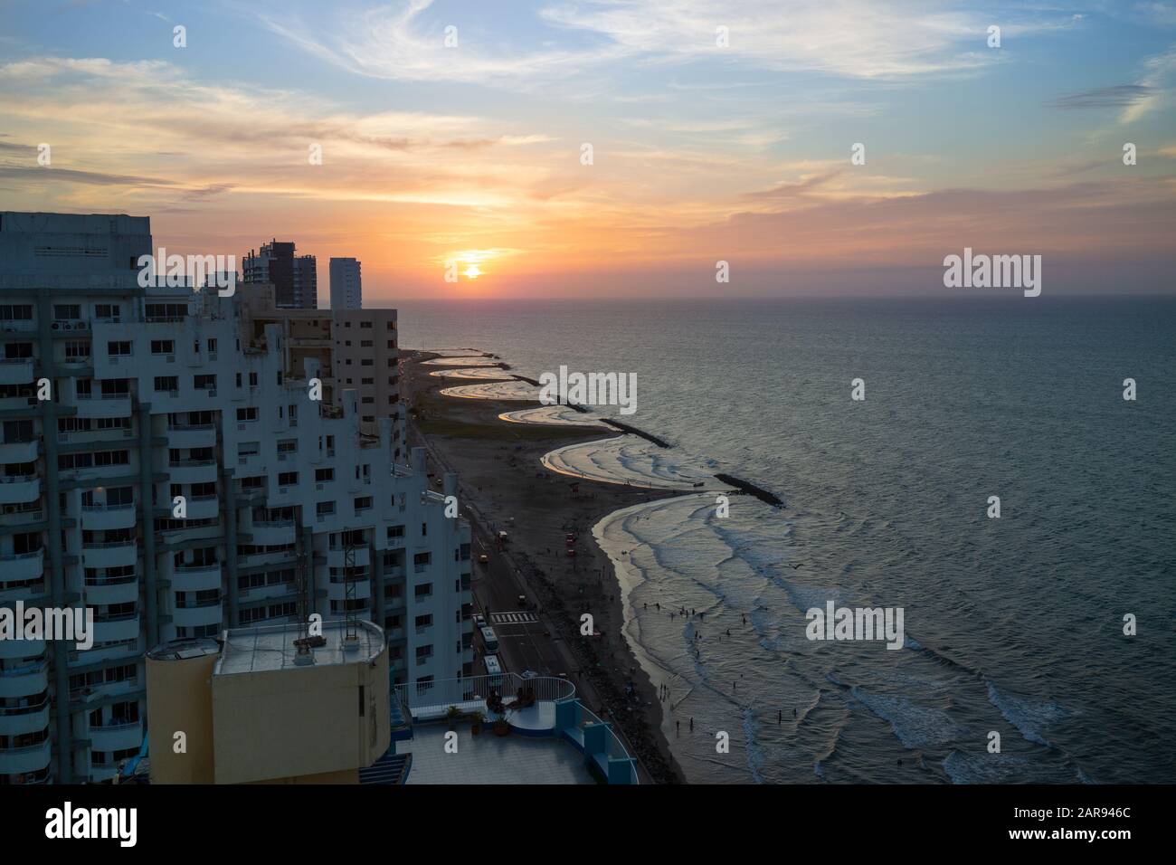 Scenic view of Cartagena beaches and playas at sunset near historic ...