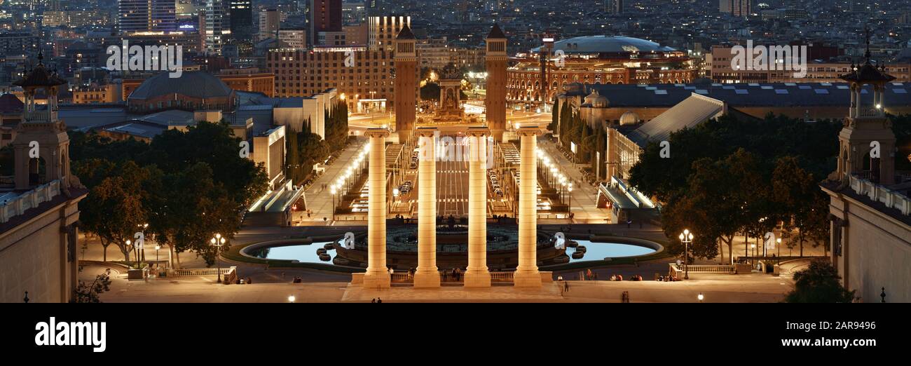 The landmark Placa Espanya panoramic view at dusk in Barcelona Spain Stock Photo - Alamy