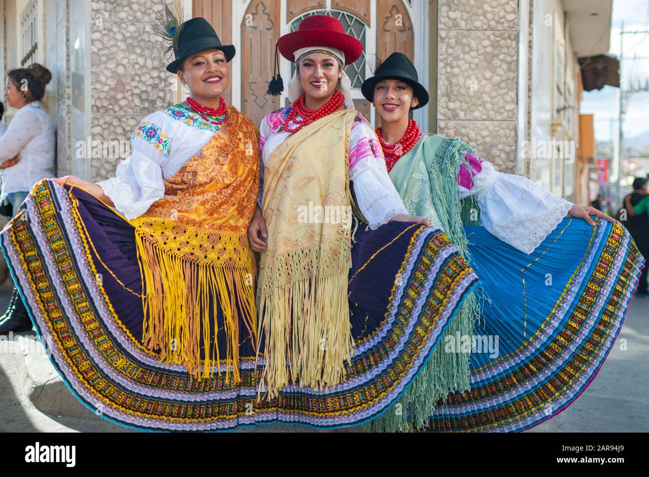 Participants in a new year street festival in Riobamba, Ecuador Stock ...