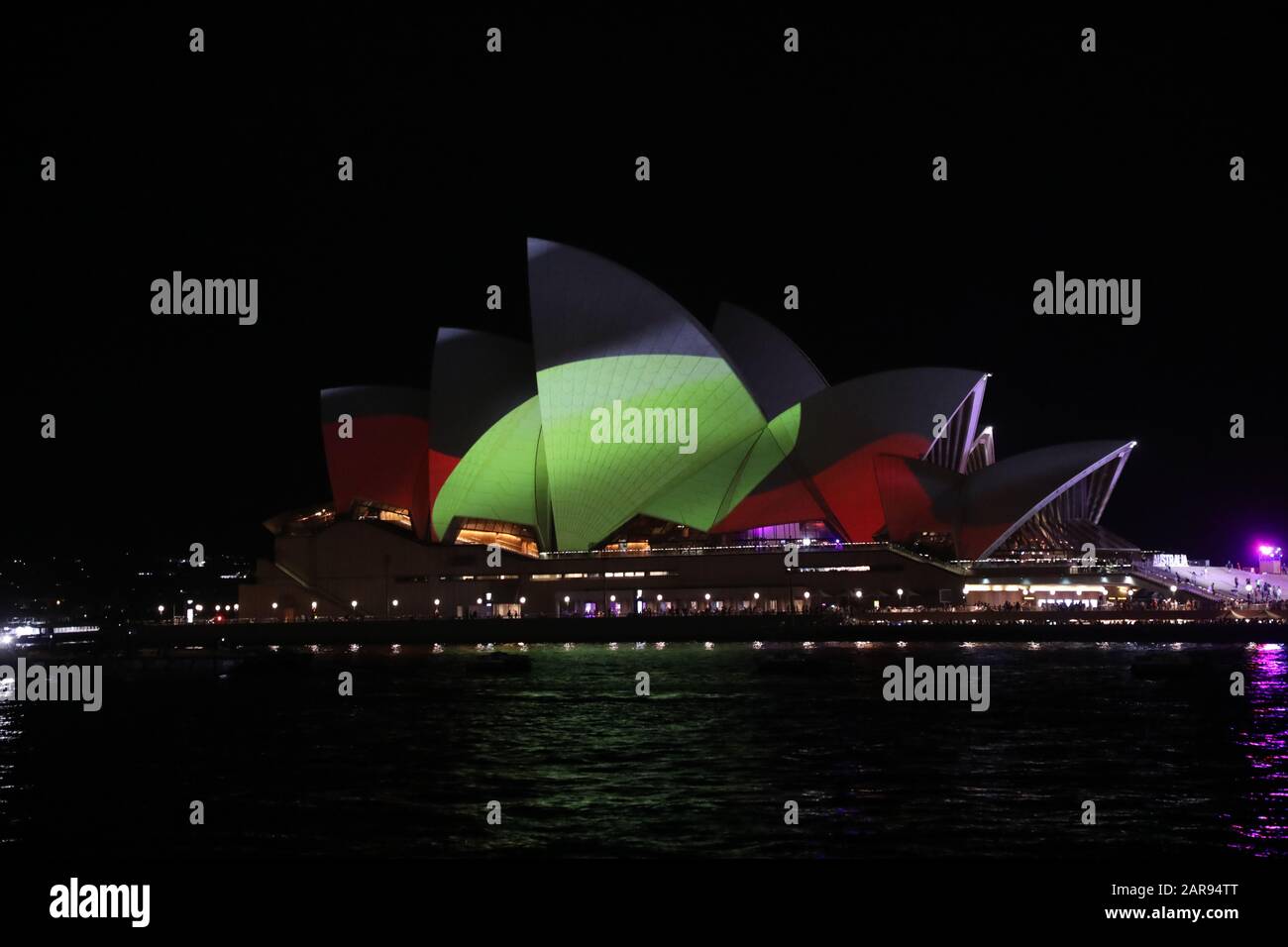 Sydney, Australia. 26th January 2020. Sydney Opera House was lit up ...