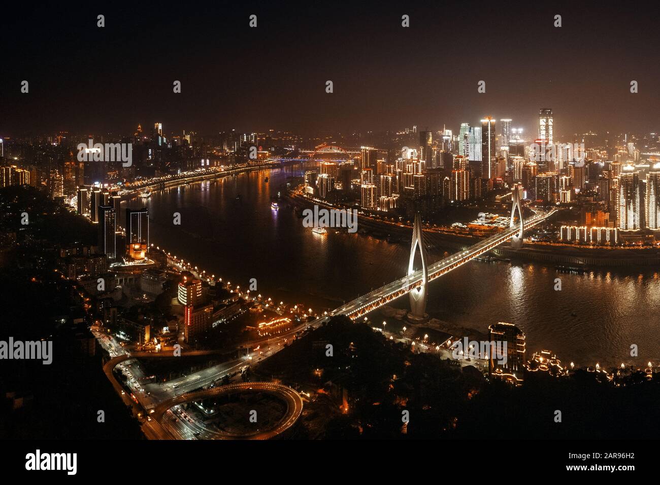 Chongqing urban architecture and city skyline at night in China Stock ...