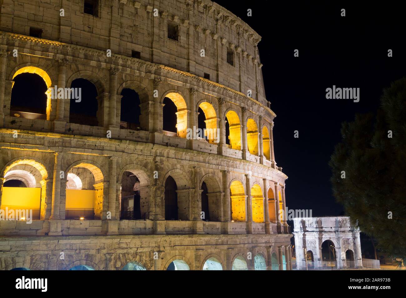 Colosseum night view, Rome landmark, Italy. Colosseo, Roma Stock Photo ...