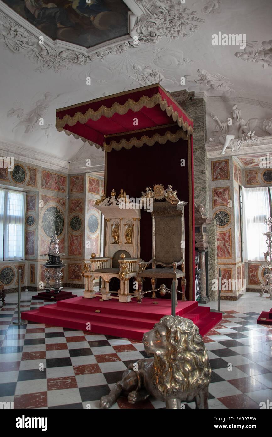The throne room in the Knights Hall. Rosenborg Castle is a renaissance ...