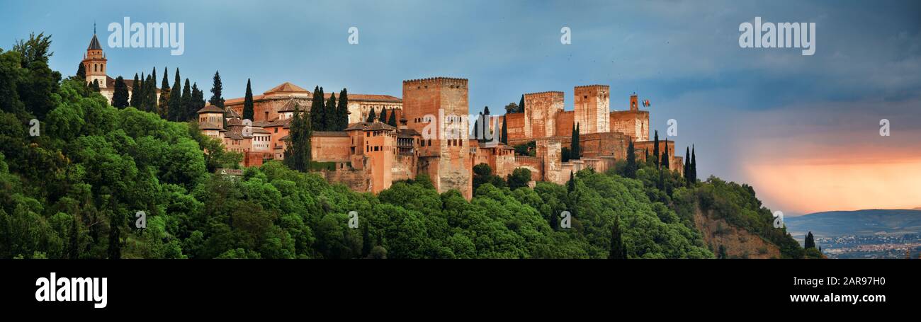 Granada Alhambra panoramic view over mountain in Spain Stock Photo - Alamy