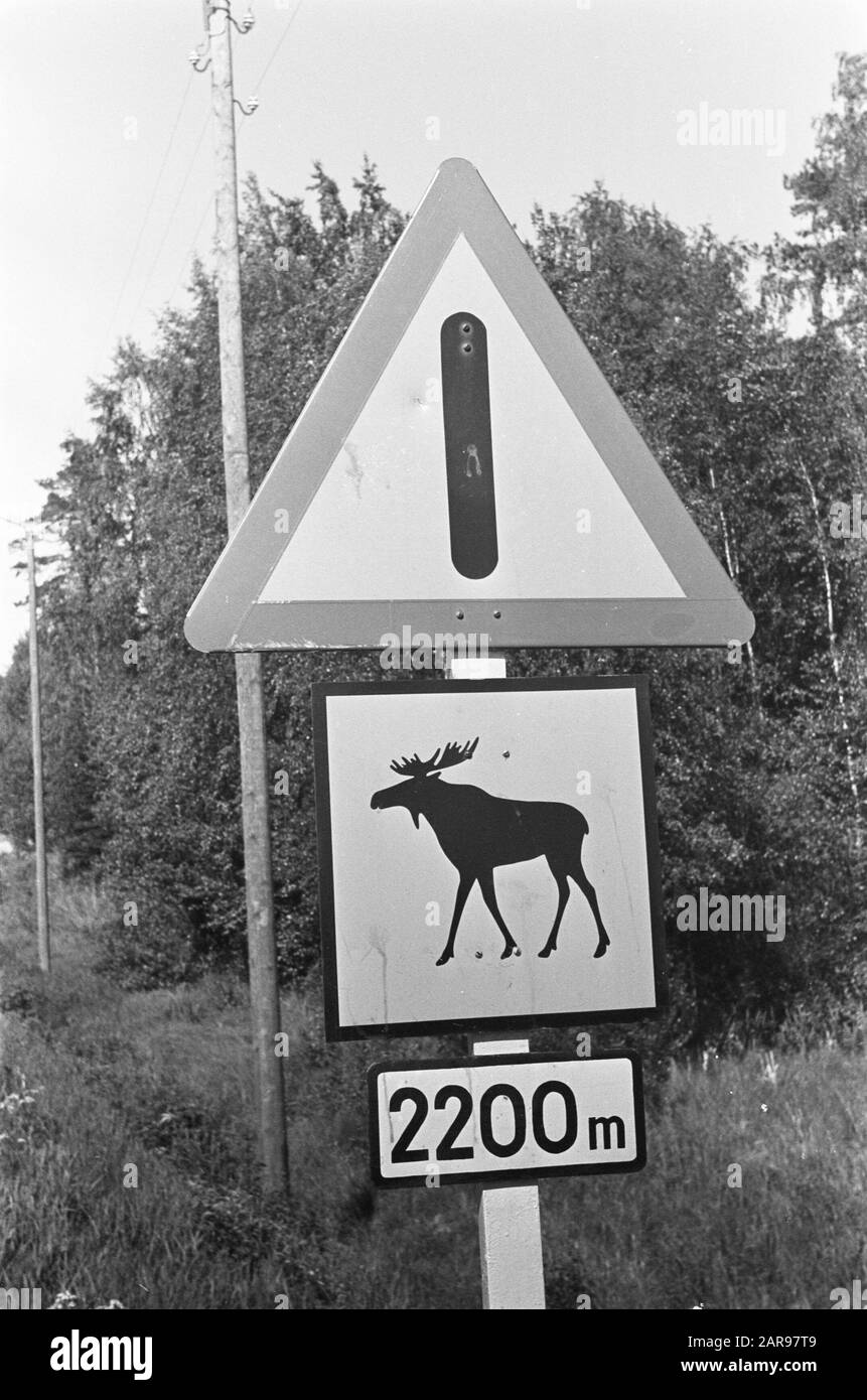 Finland Road sign 'Watch out, elk! ' Date: 5 July 1967 Location ...