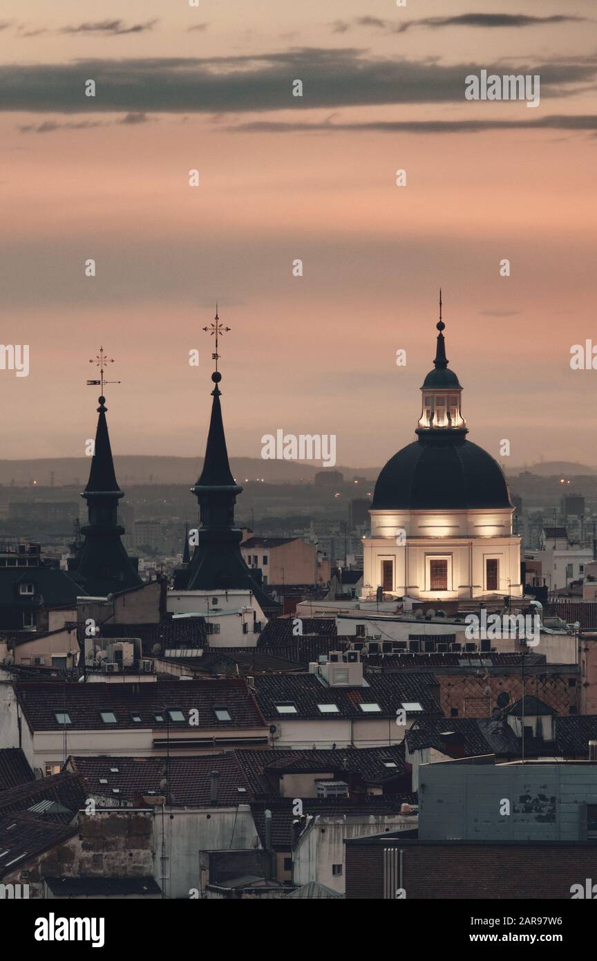 Madrid rooftop view of the city skyline at sunset in Spain Stock Photo ...