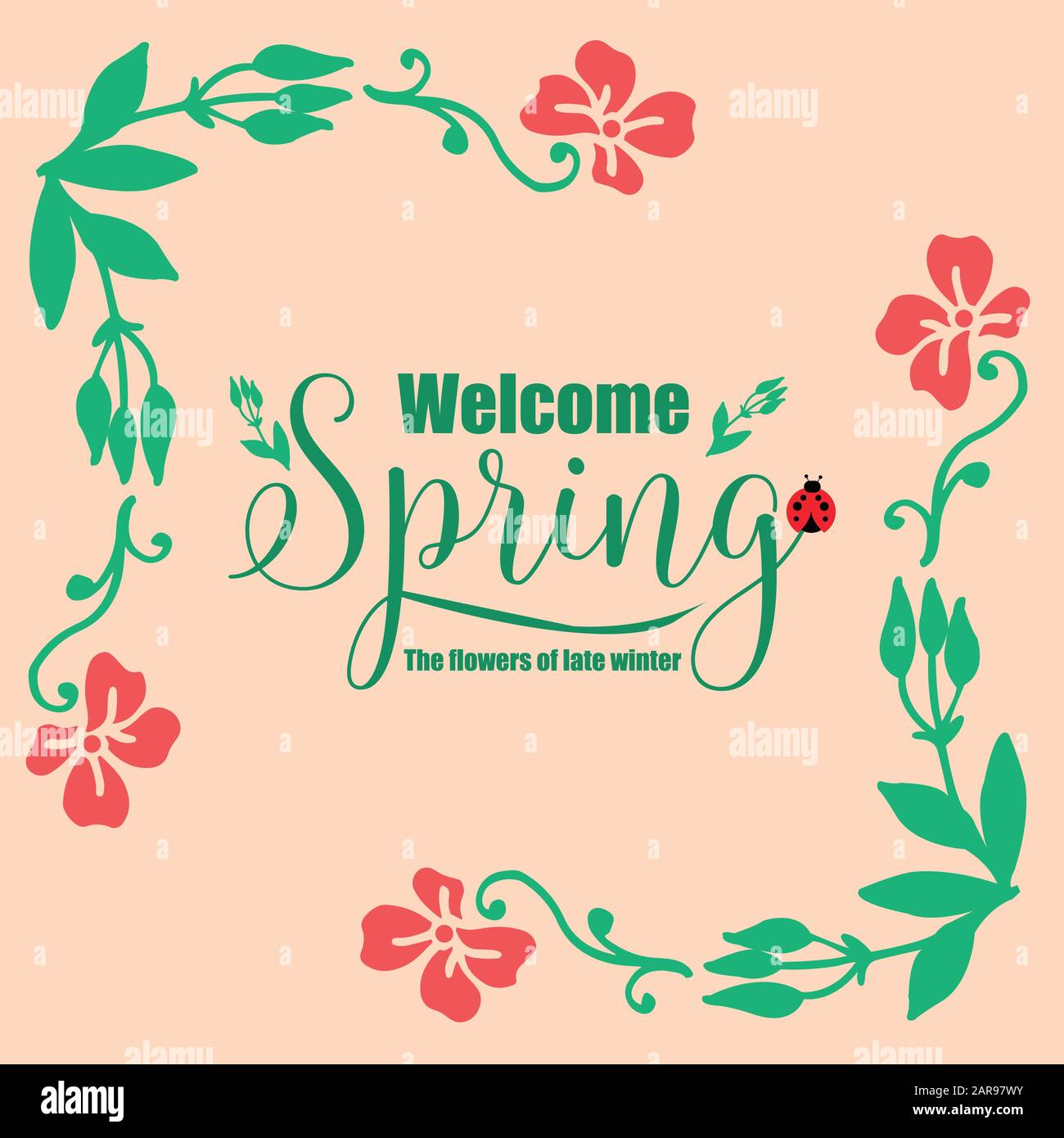 Cute pattern of leaf and floral frame design, for welcome spring ...