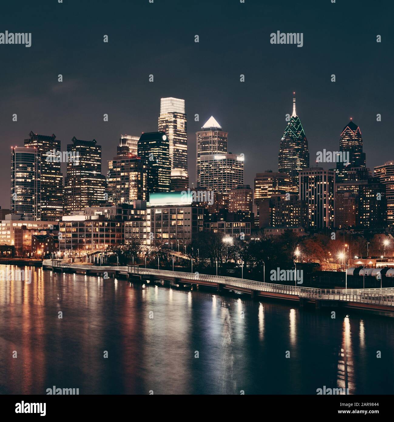 Philadelphia skyline at night with urban architecture Stock Photo - Alamy