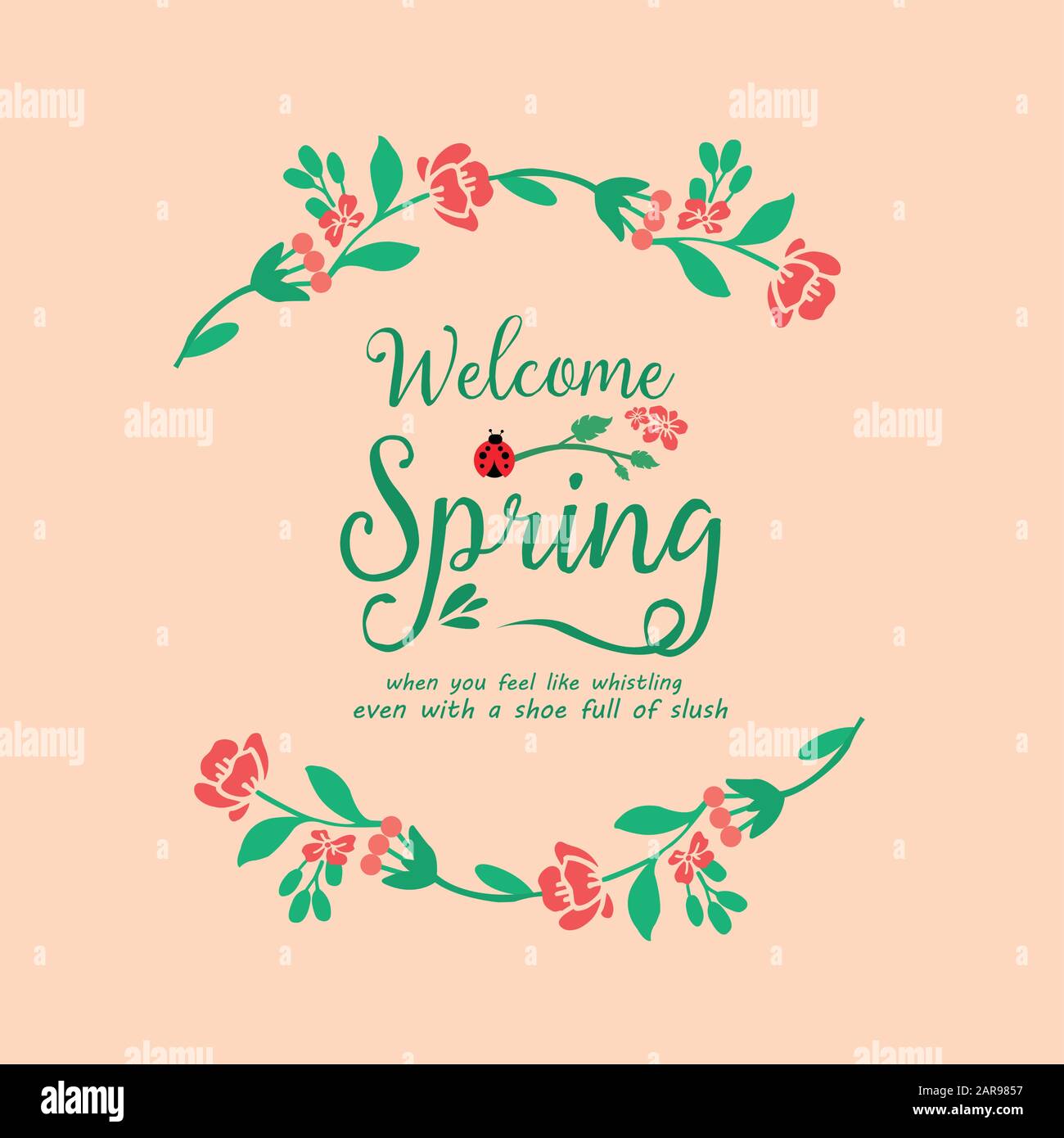 Cute pattern of leaf and floral frame design, for welcome spring ...