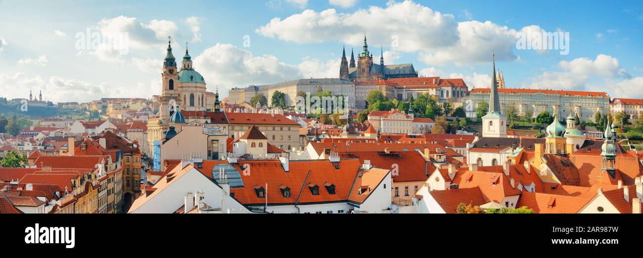 Prague skyline rooftop view with historical buildings panorama in Czech ...