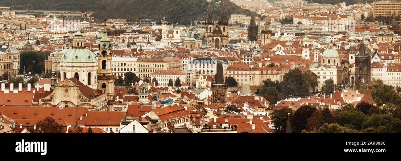Prague skyline rooftop view with historical buildings panorama in Czech ...