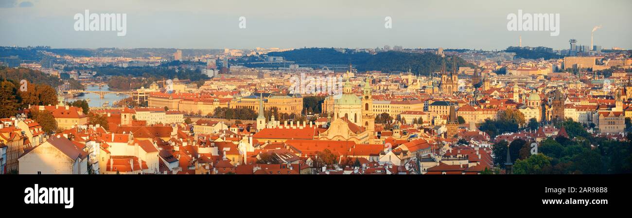 Prague skyline rooftop view with historical buildings panorama in Czech ...
