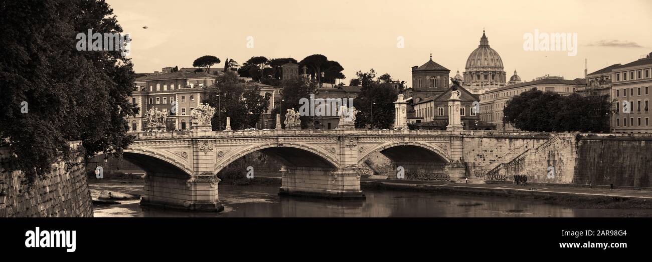 River Tiber and St Peters Basilica in Vatican City panorama Stock Photo ...