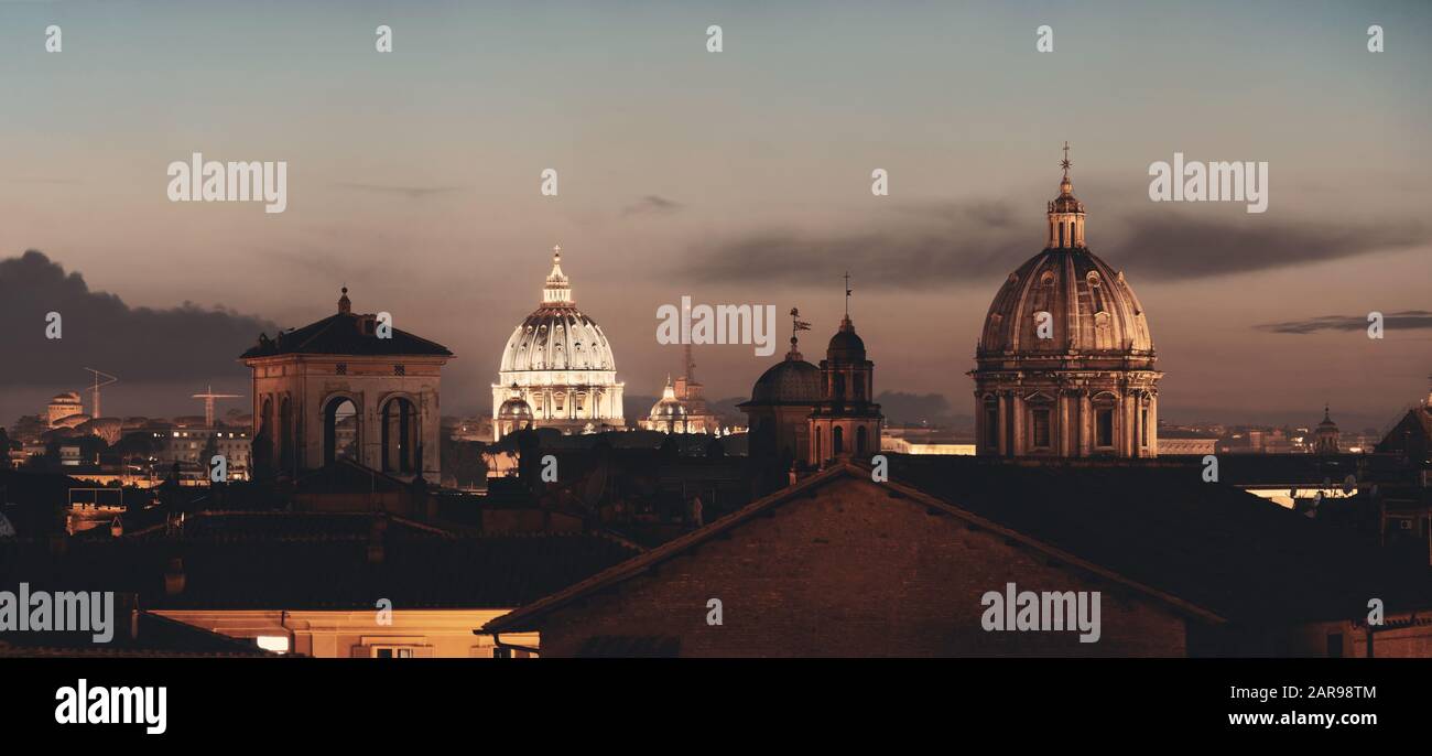 Rome rooftop view with ancient architecture in Italy at sunset Stock ...