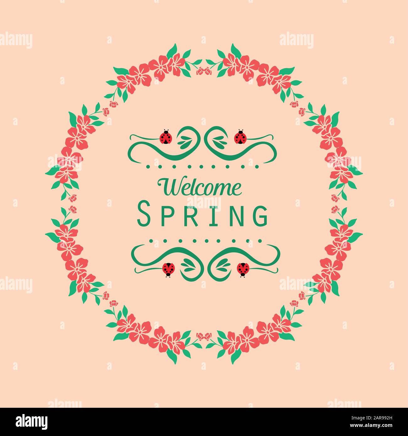 Modern welcome spring greeting card design, with elegant leaf and ...