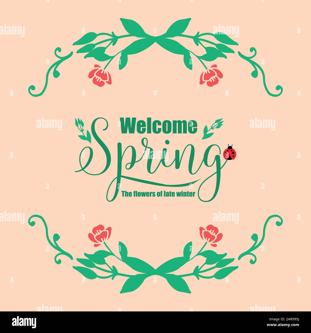 Modern welcome spring greeting card design, with elegant leaf and ...
