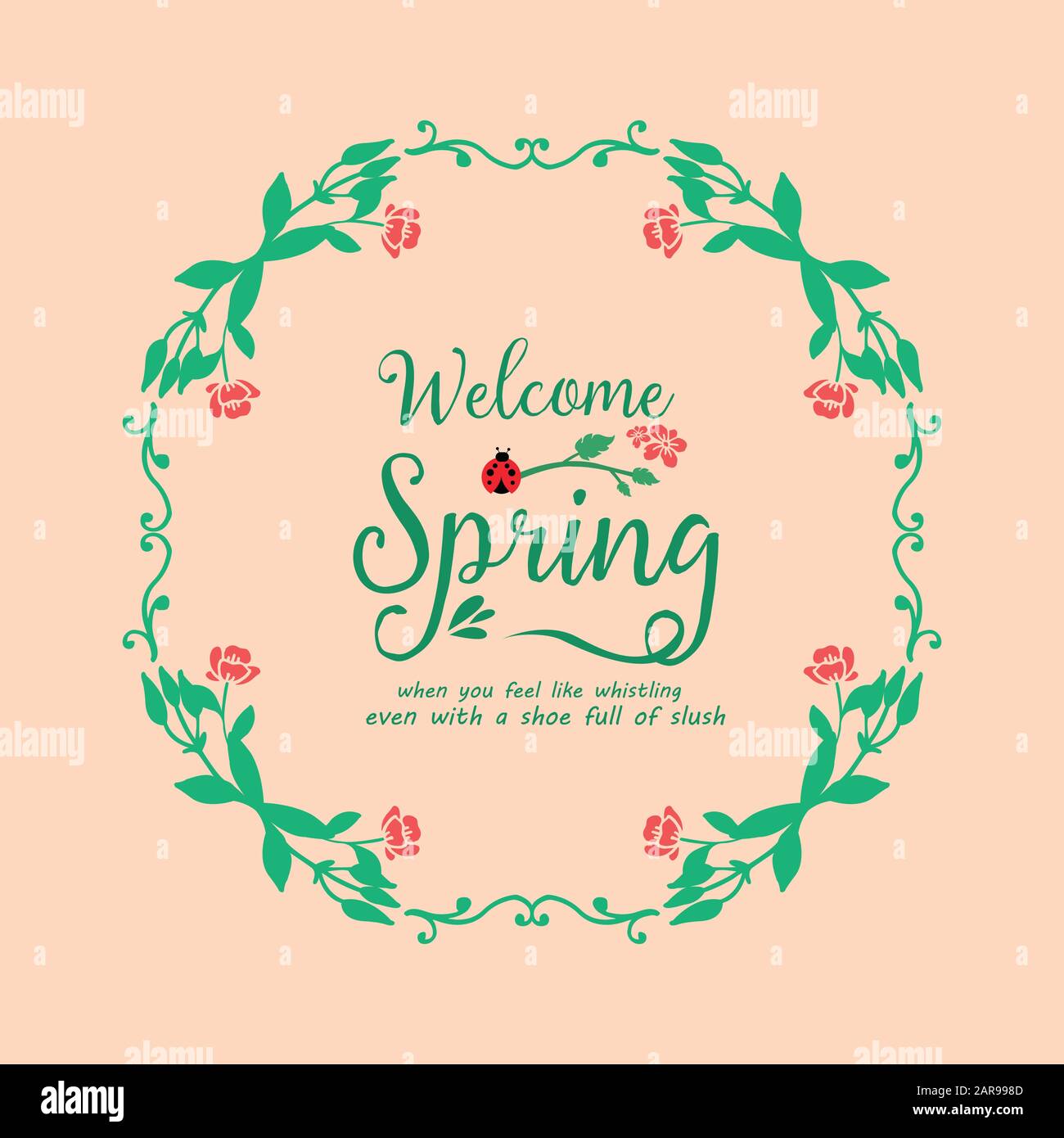 Modern welcome spring greeting card design, with elegant leaf and ...