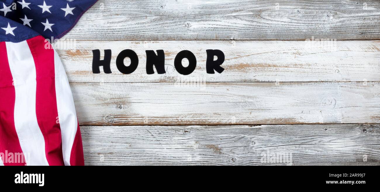 Waving United States Flag on white rustic wooden background with large ...