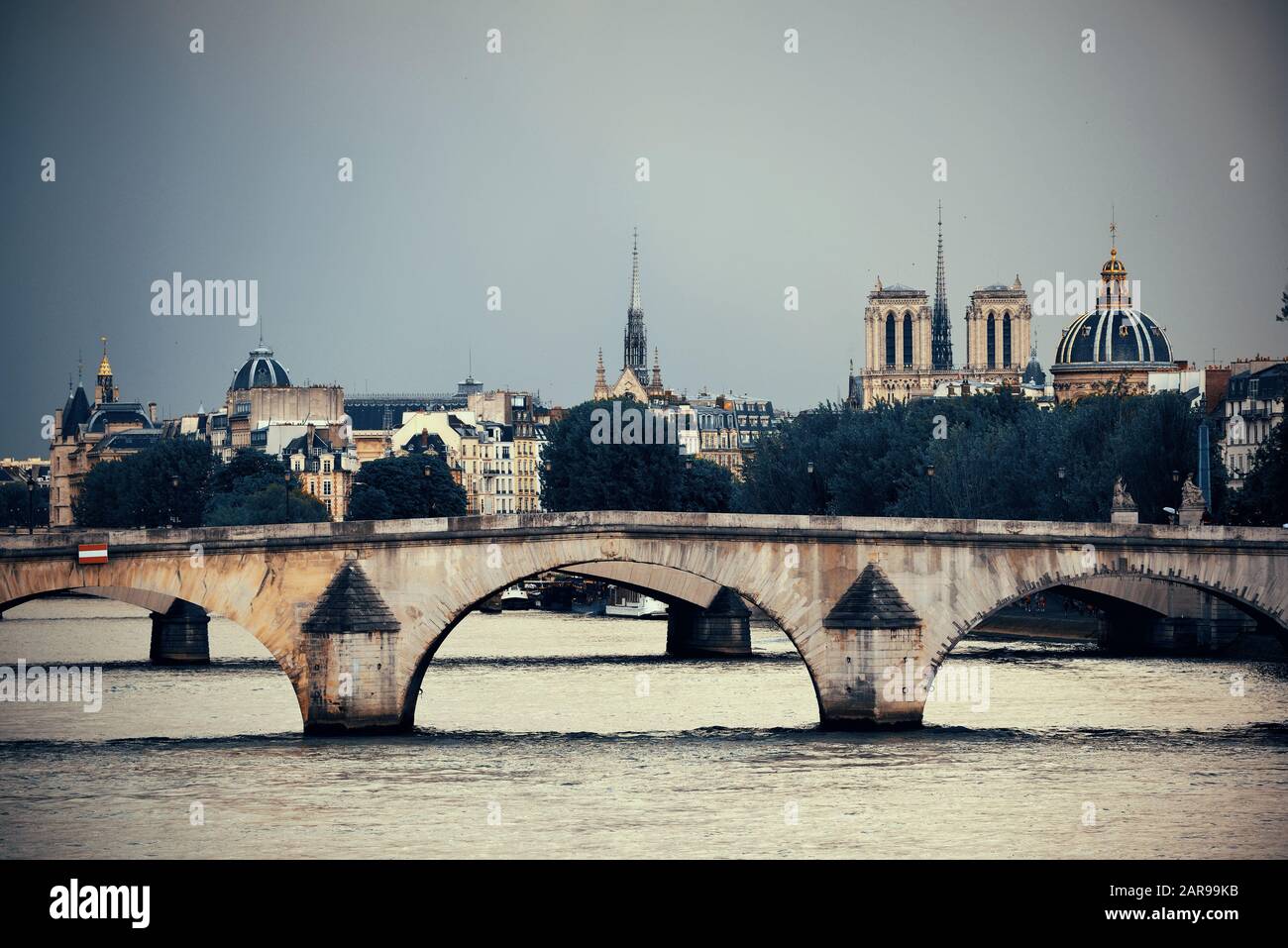 Paris River Seine with bridge and historical architecture Stock Photo ...