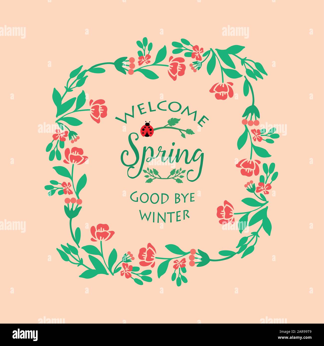 Leaf and flower frame seamless design, for welcome spring greeting card ...