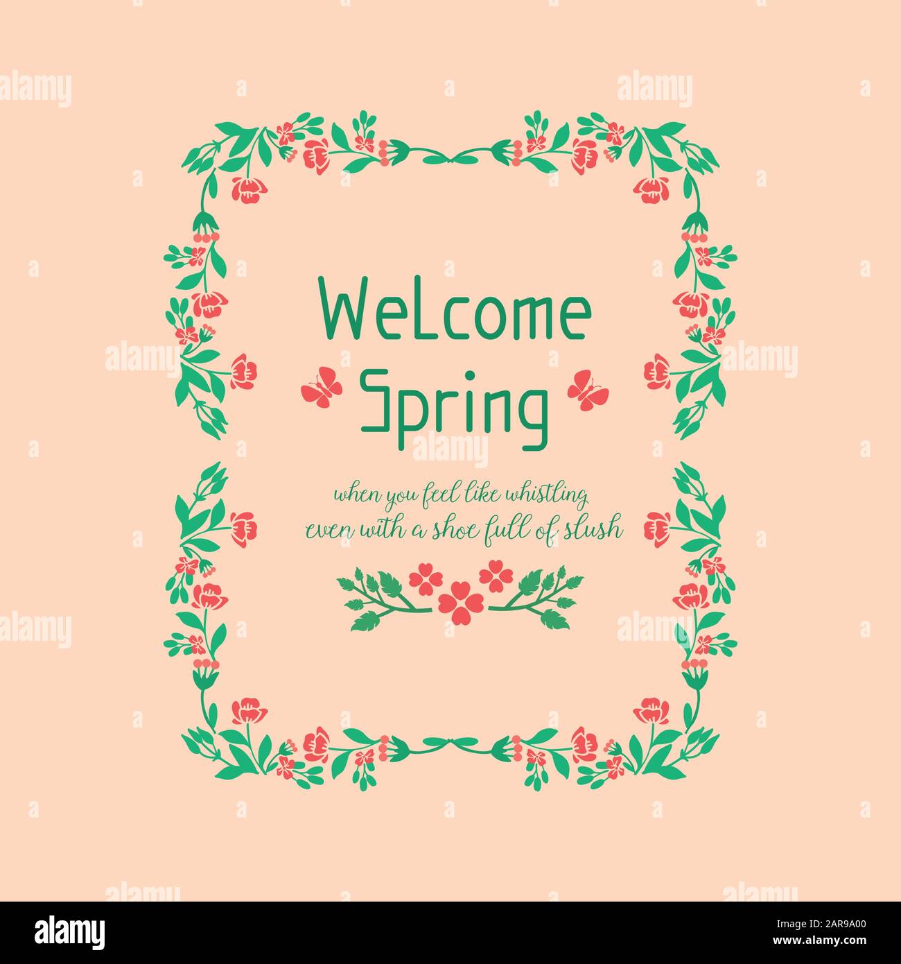 Leaf and flower frame seamless design, for welcome spring greeting card ...