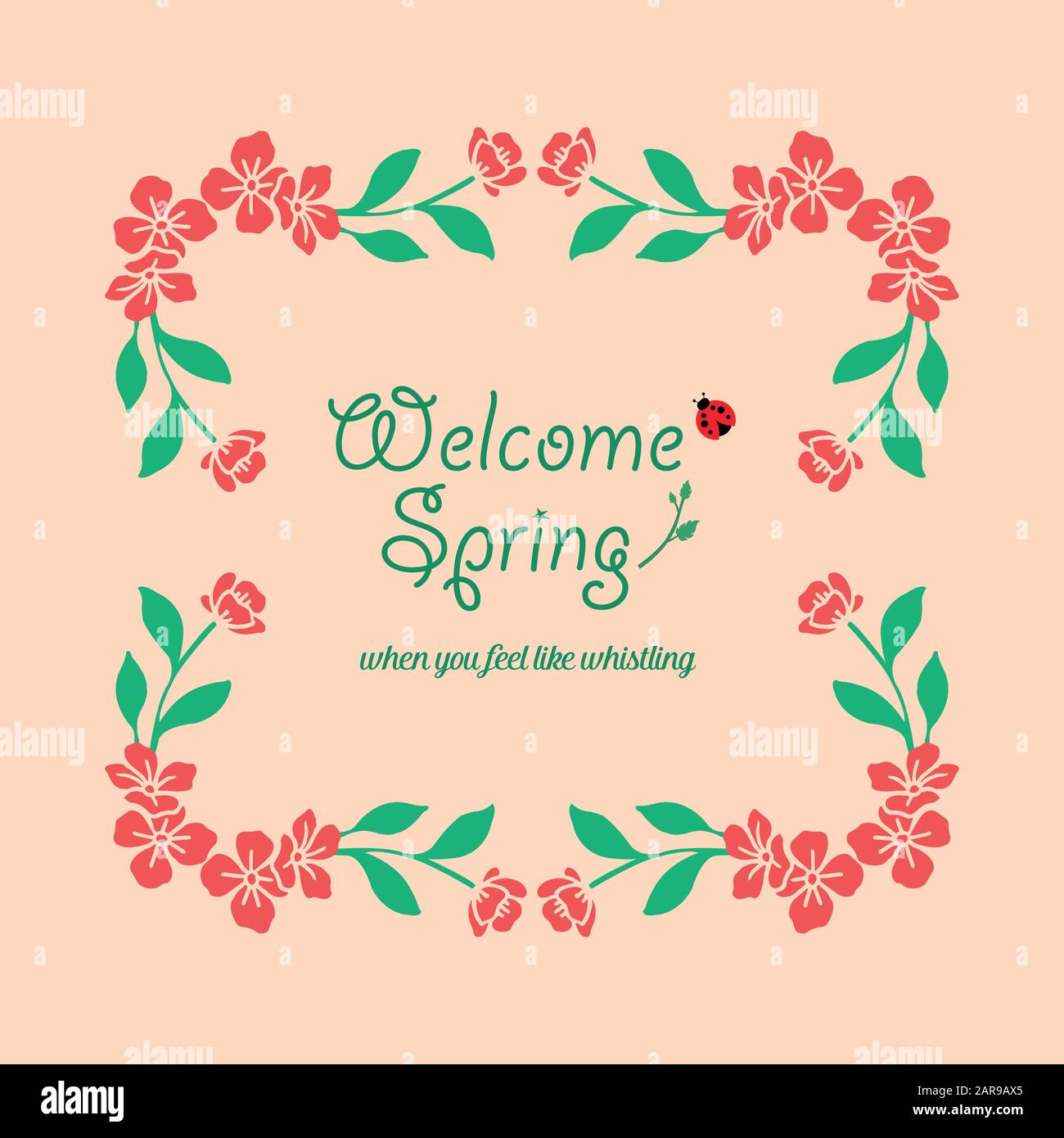 Antique frame with leaf and flower, for welcome spring greeting card ...