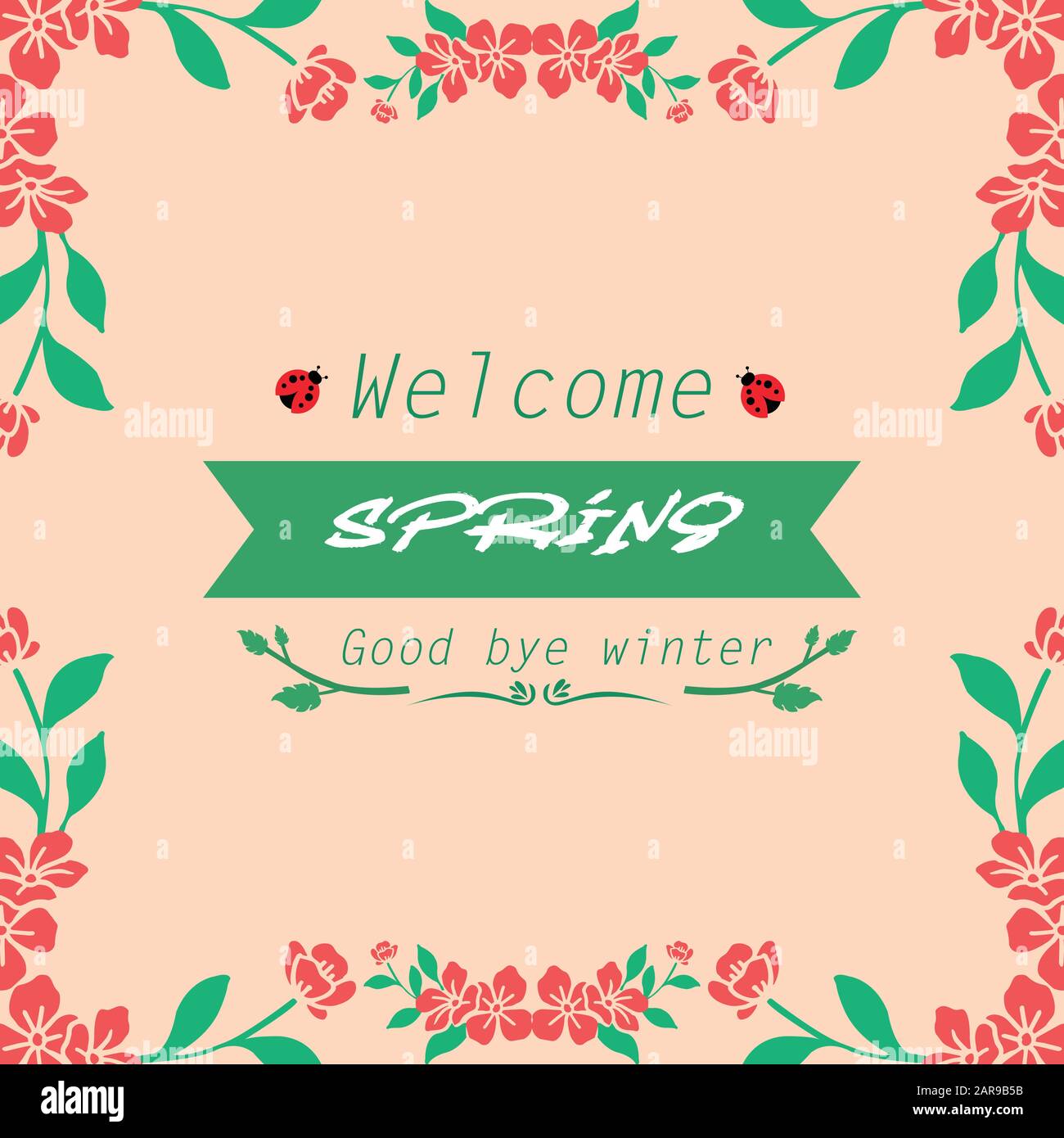 Antique frame with leaf and flower, for welcome spring greeting card ...