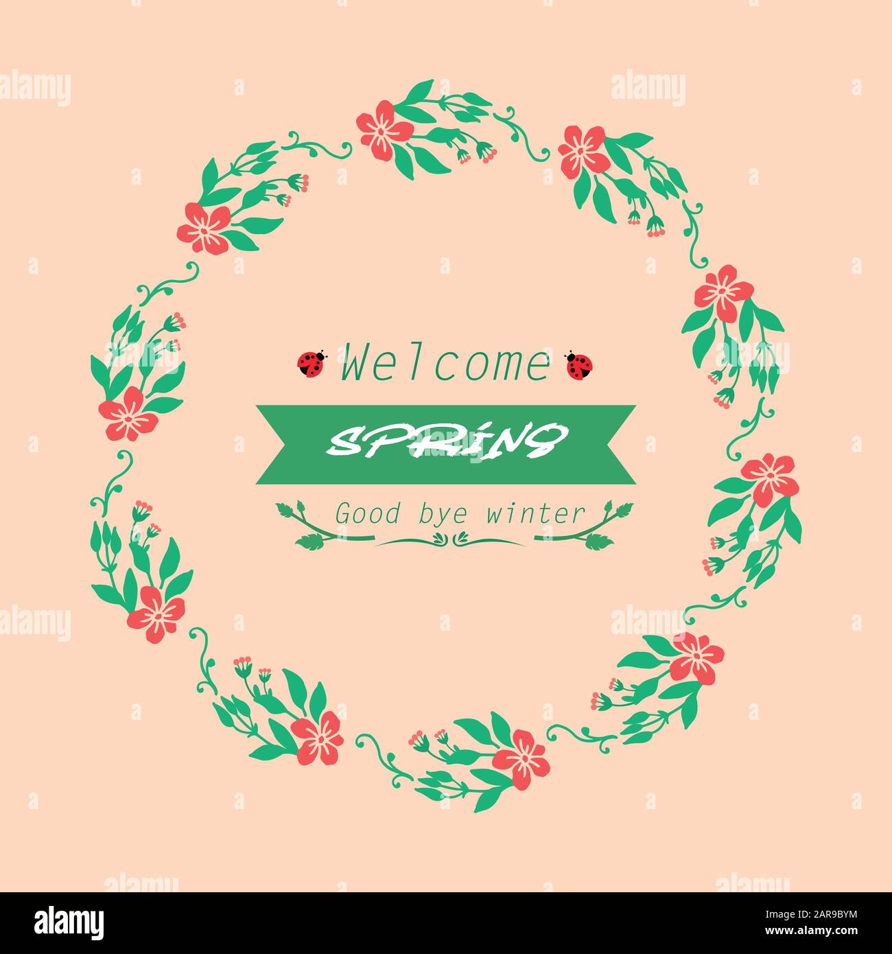 Cute Frame with leaf and beautiful wreath, for welcome spring poster ...
