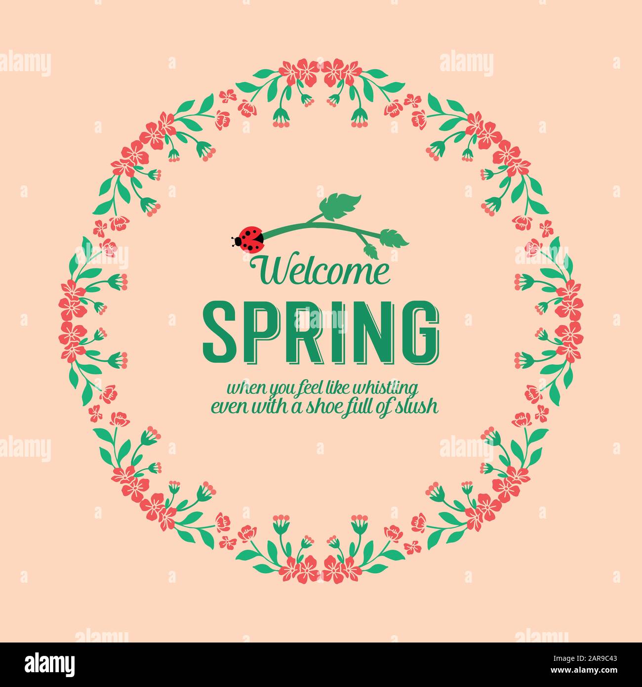 Cute Frame with leaf and beautiful wreath, for welcome spring poster ...