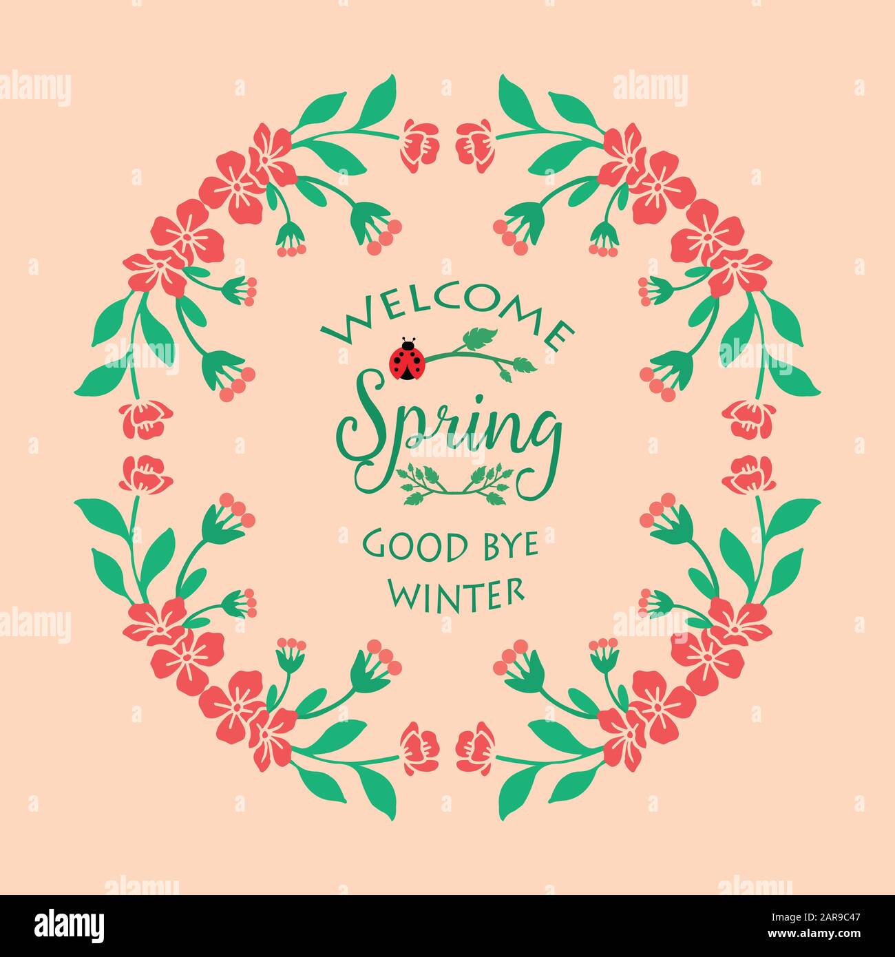 Cute Frame with leaf and beautiful wreath, for welcome spring poster ...