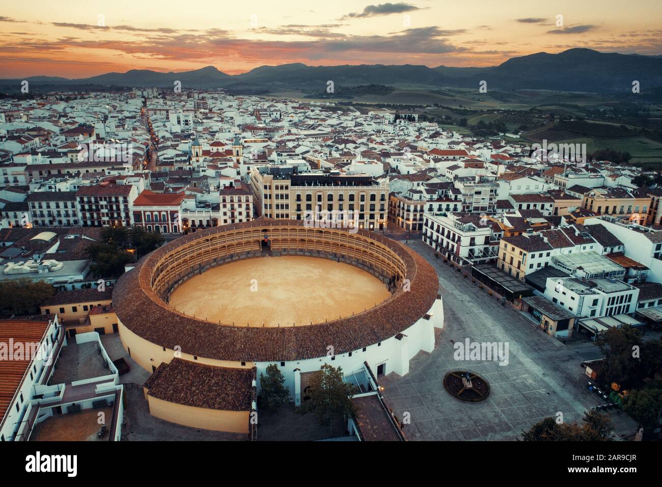 Plaza de Toros de Ronda aerial view at sunrise in Spain Stock Photo - Alamy