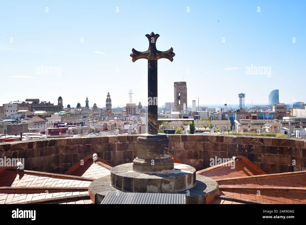 Barcelona rooftop view with city architecture in Spain Stock Photo - Alamy