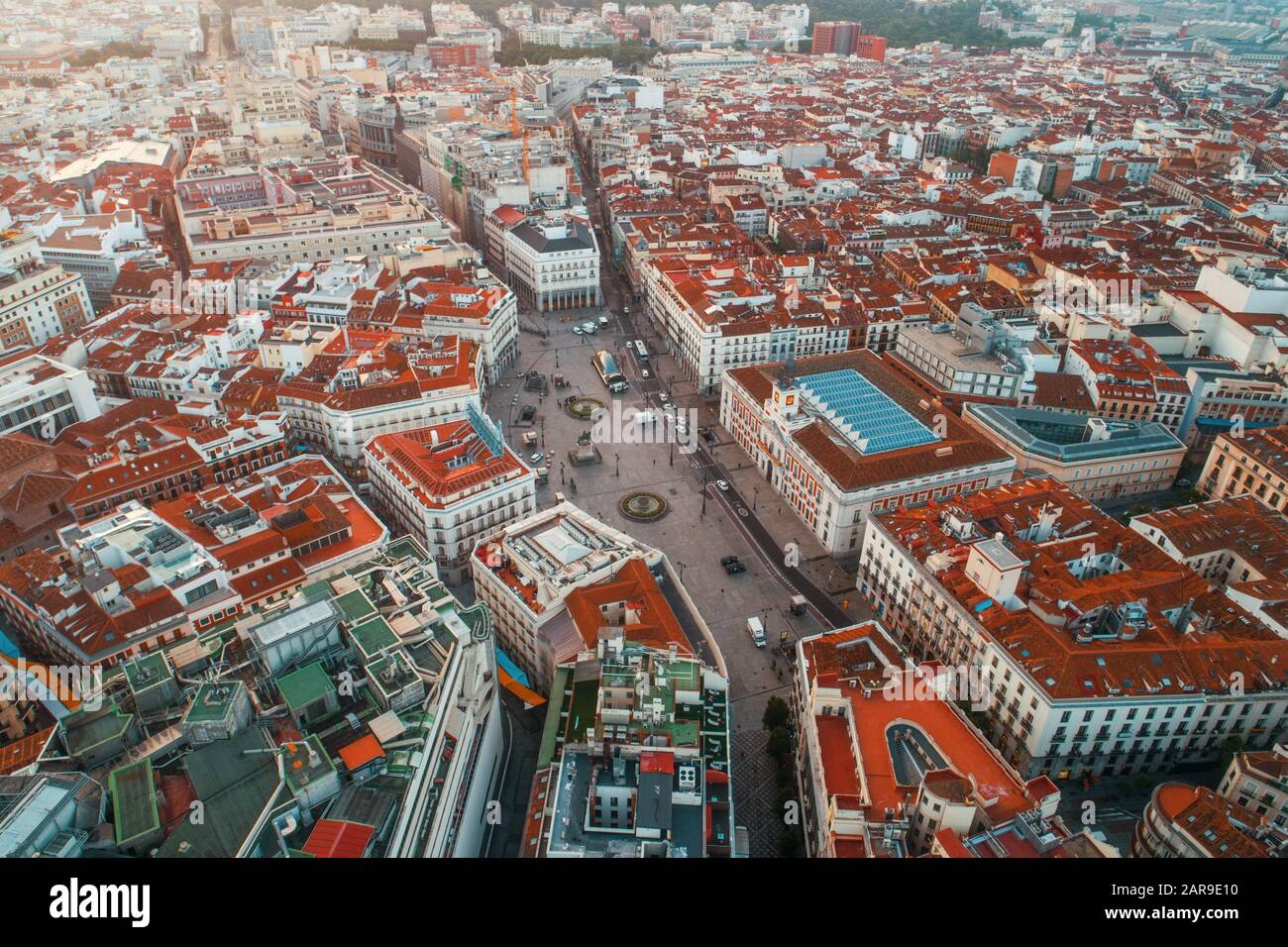Madrid Puerta del Sol aerial view with historical buildings in Spain ...