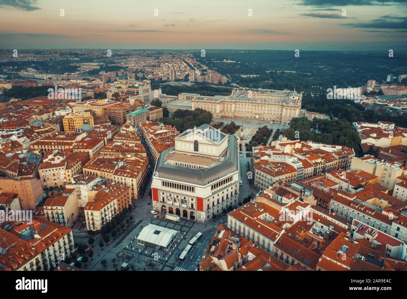 Opera of Madrid aerial view with historical buildings in Spain Stock ...