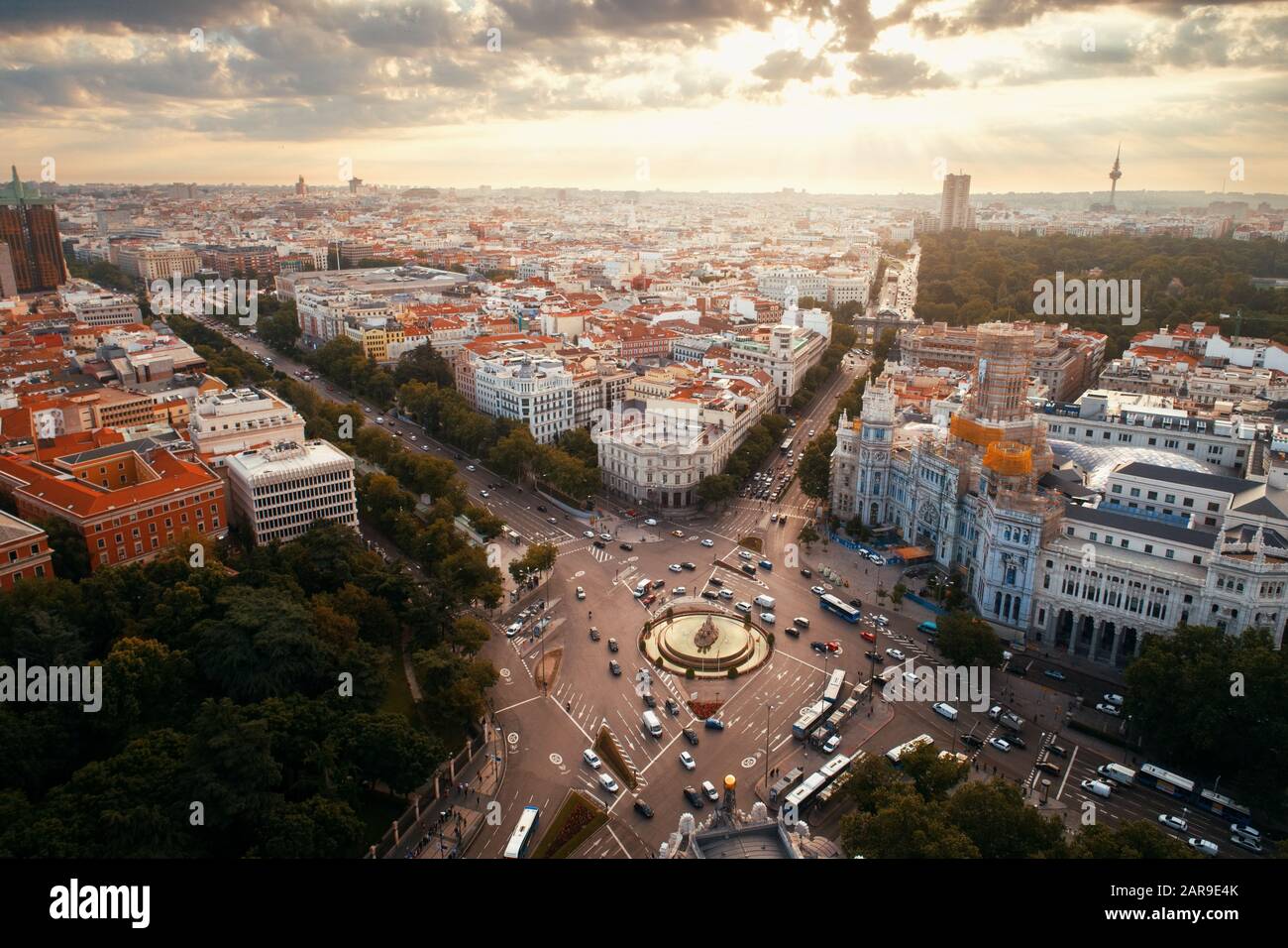 Aerial view of street and city buildings in Madrid, Spain Stock Photo ...
