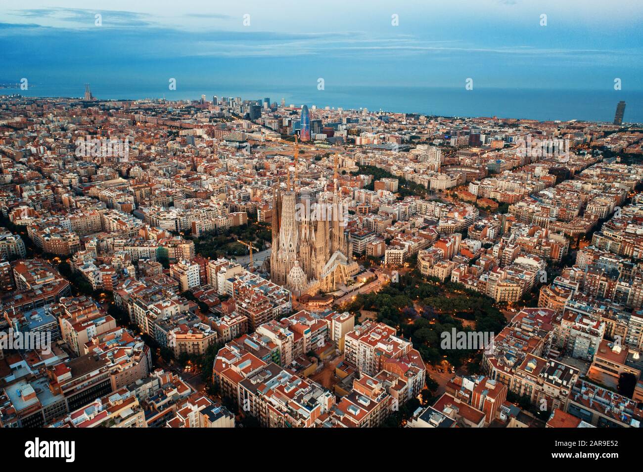 Barcelona skyline aerial view with buildings in Spain Stock Photo - Alamy