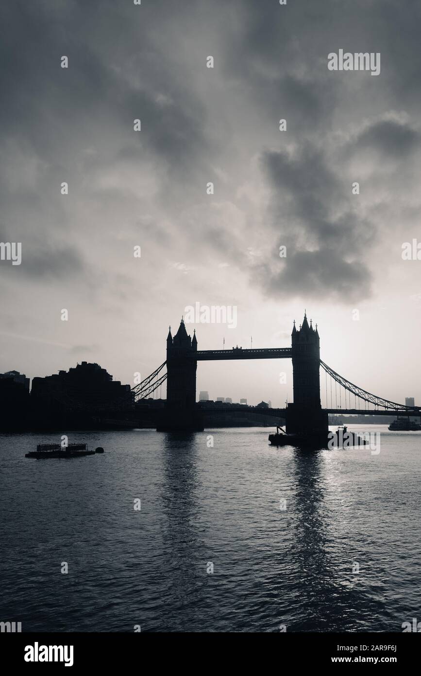 Tower Bridge silhouette over Thames River in London Stock Photo - Alamy