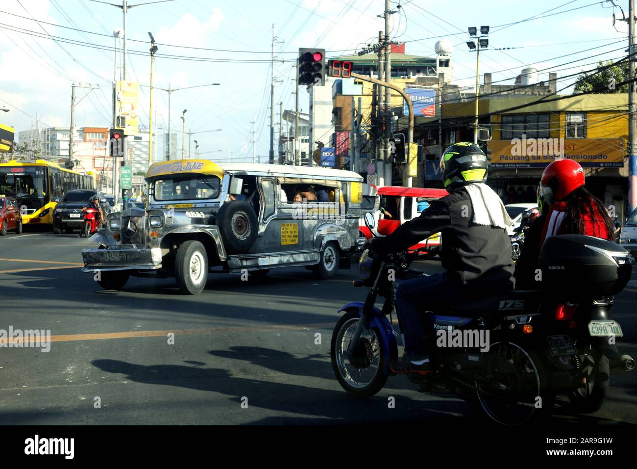 Cainta, Rizal, Philippines - January 27, 2020: Motorcycle riders wait ...