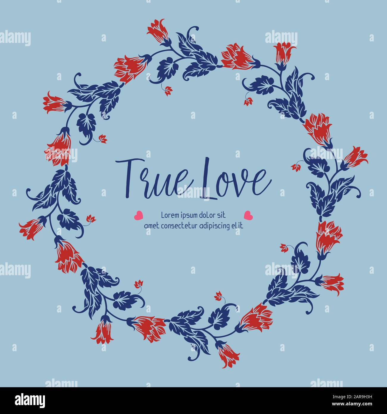 True love poster design, with leaf and floral seamless frame. Vector ...