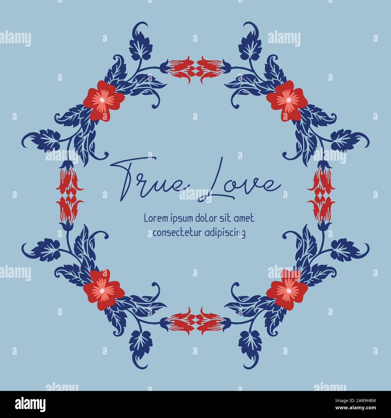 True love poster design, with leaf and floral seamless frame. Vector ...